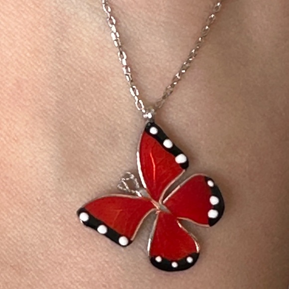 Accessories | 925 Silver Red Butterfly Necklace Enamel | Poshmark